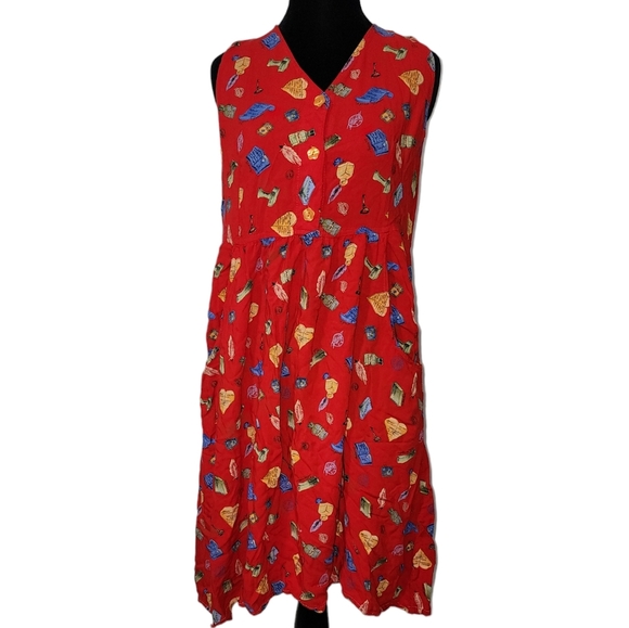 Dresses | Vintage Red Buttondown Writers Print Dress | Poshmark